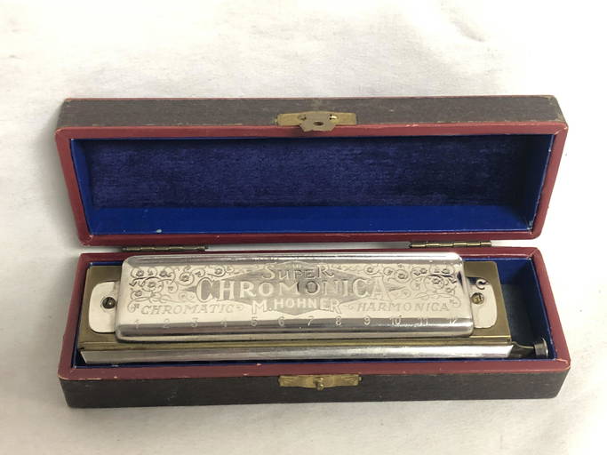Vtg Hohner Super Chromonica Harmonica,box 'c' Harmonica W/ Original Box