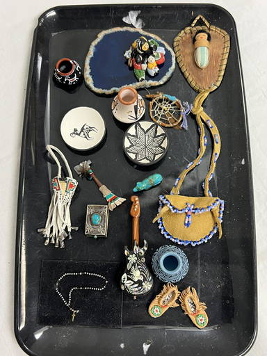 Vtg Native American Miniature Items Some Signed Rainbow Hand Isleta ...