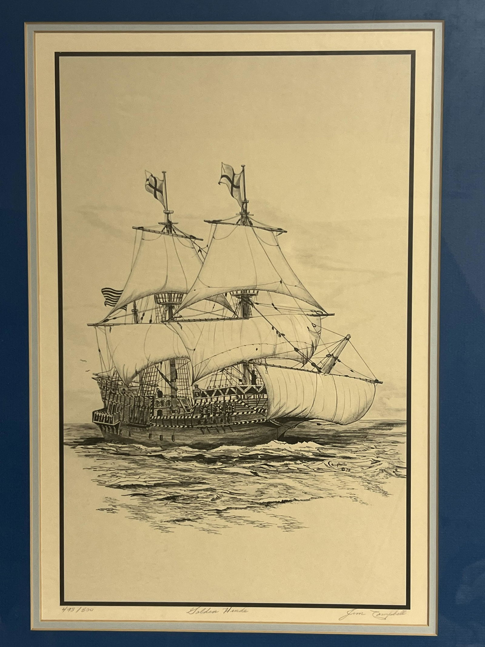 Signed #d Jim Campbell Ship Lithograph - ''Golden Hinde'' CA Marine ...