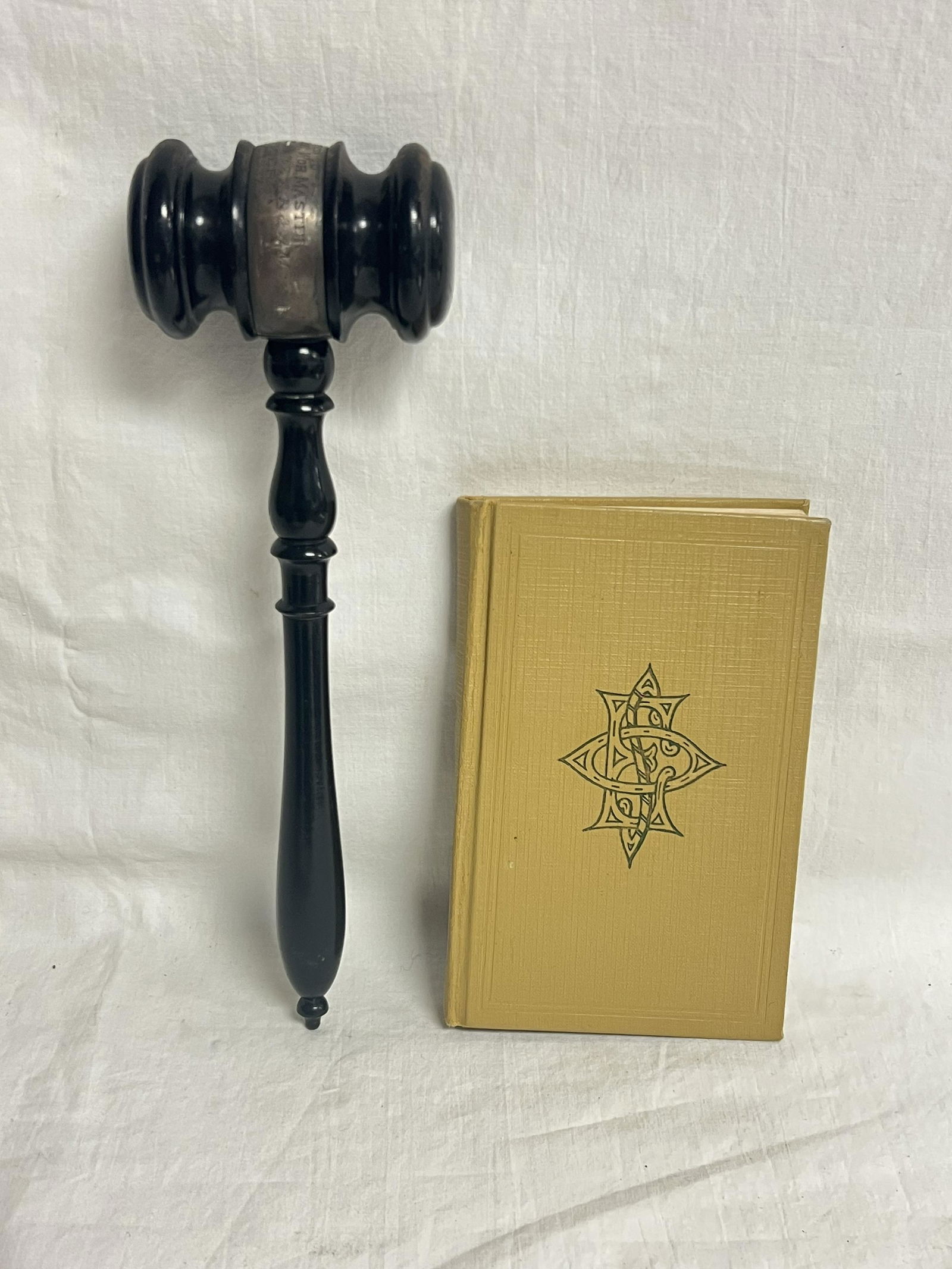 1937 Masonic Gavel, 1956 Eastern Star Book - Ebony Wood Gavel w ...