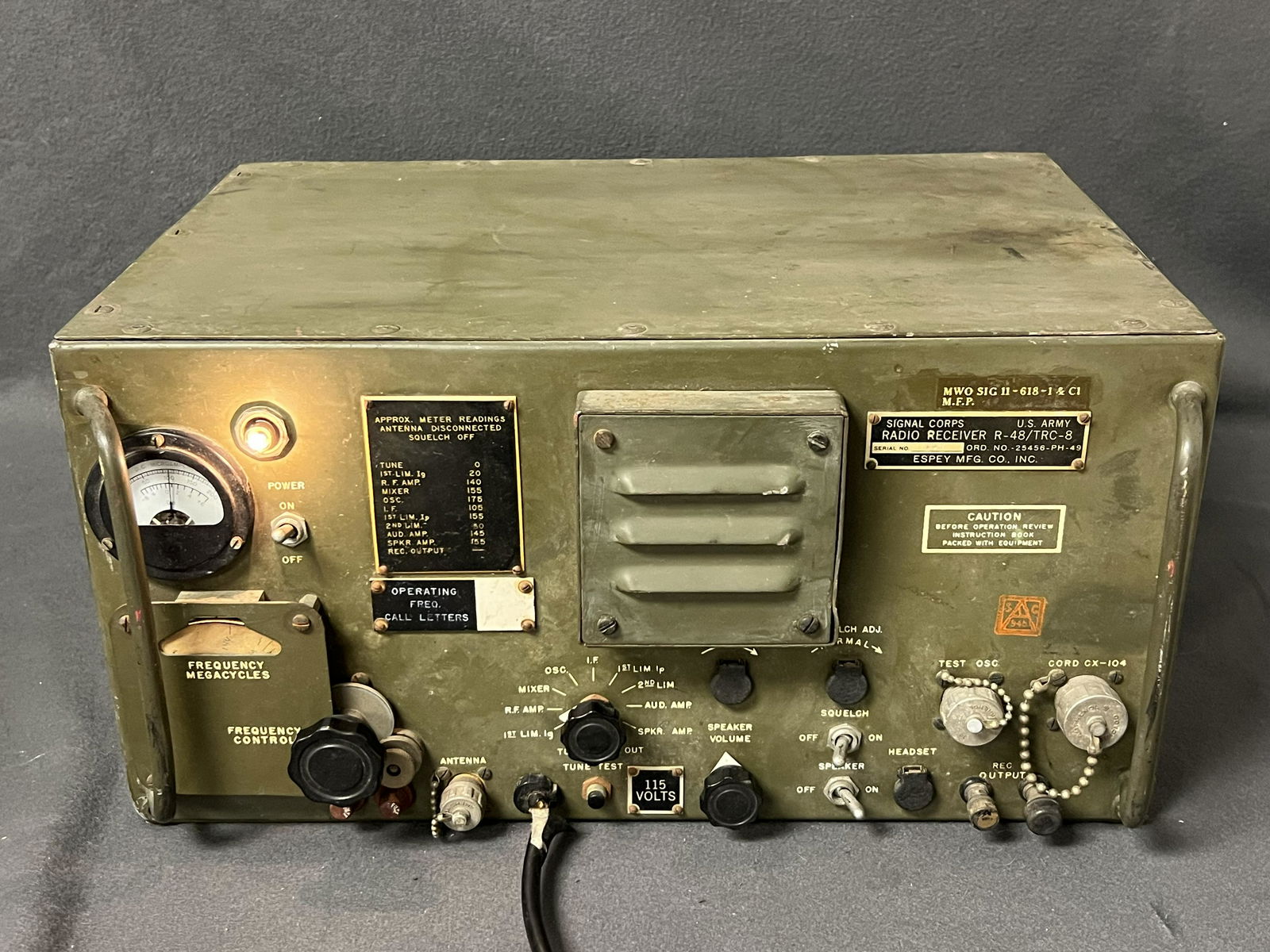 WWII Era Espey US Army Signal Corps Radio - Model R48/TRC8 Army Radio ...