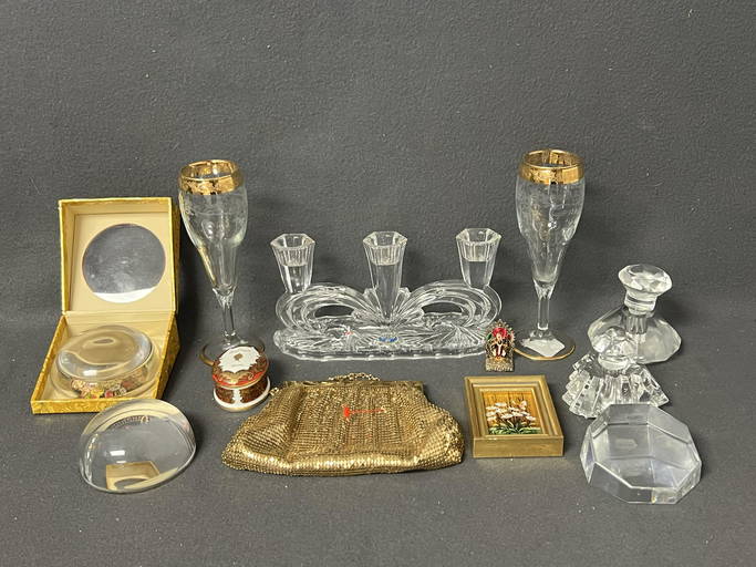 Asst Items Golden Jubilee Box, Paperweights, More Perfume, Gold Rim ...