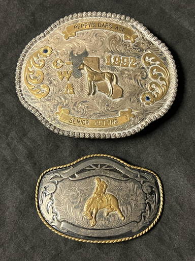 (2)western Rodeo Buckles Hernandez + Comstock Hernandez Silver Overlay ...
