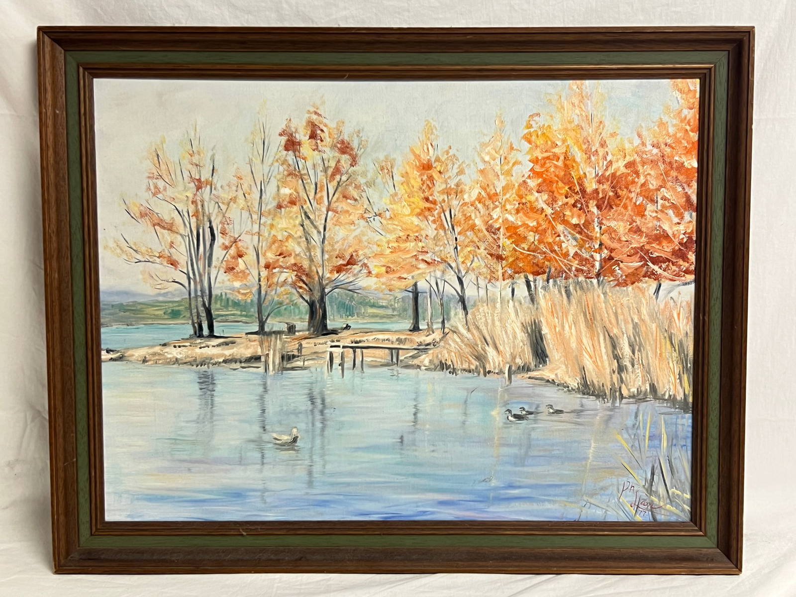 Signed Oil On Canvas By Leon 'fall At Lake' - Sight 24'' X 18.5'' Auction
