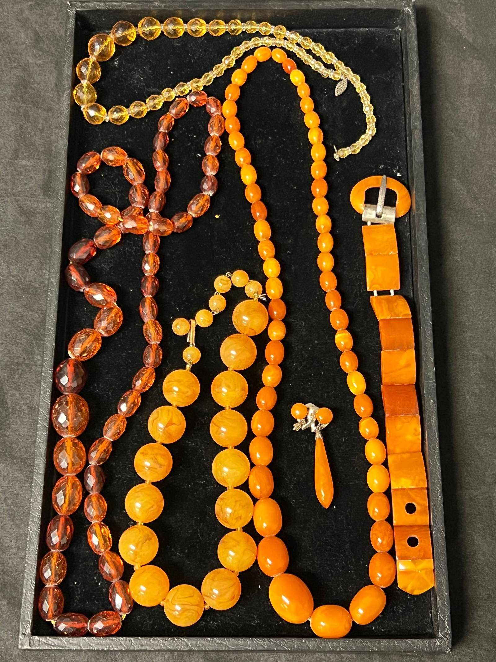 Vtg Amber Buckle Bracelet,necklaces,more - Amber Bakelite Stretch ...