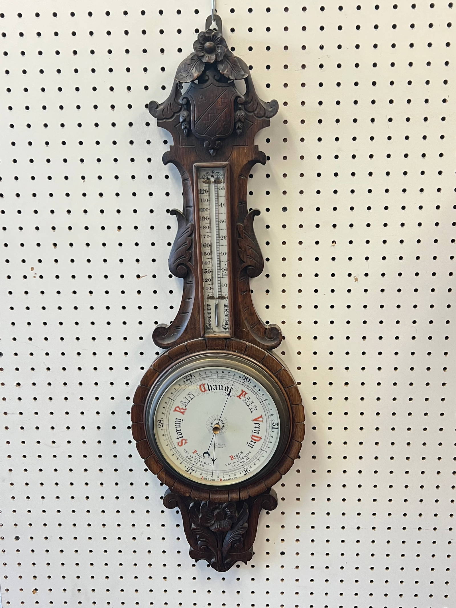 19thc Victorian Aneroid Barometer - Carved Wood Wall Barometer , 34''l ...