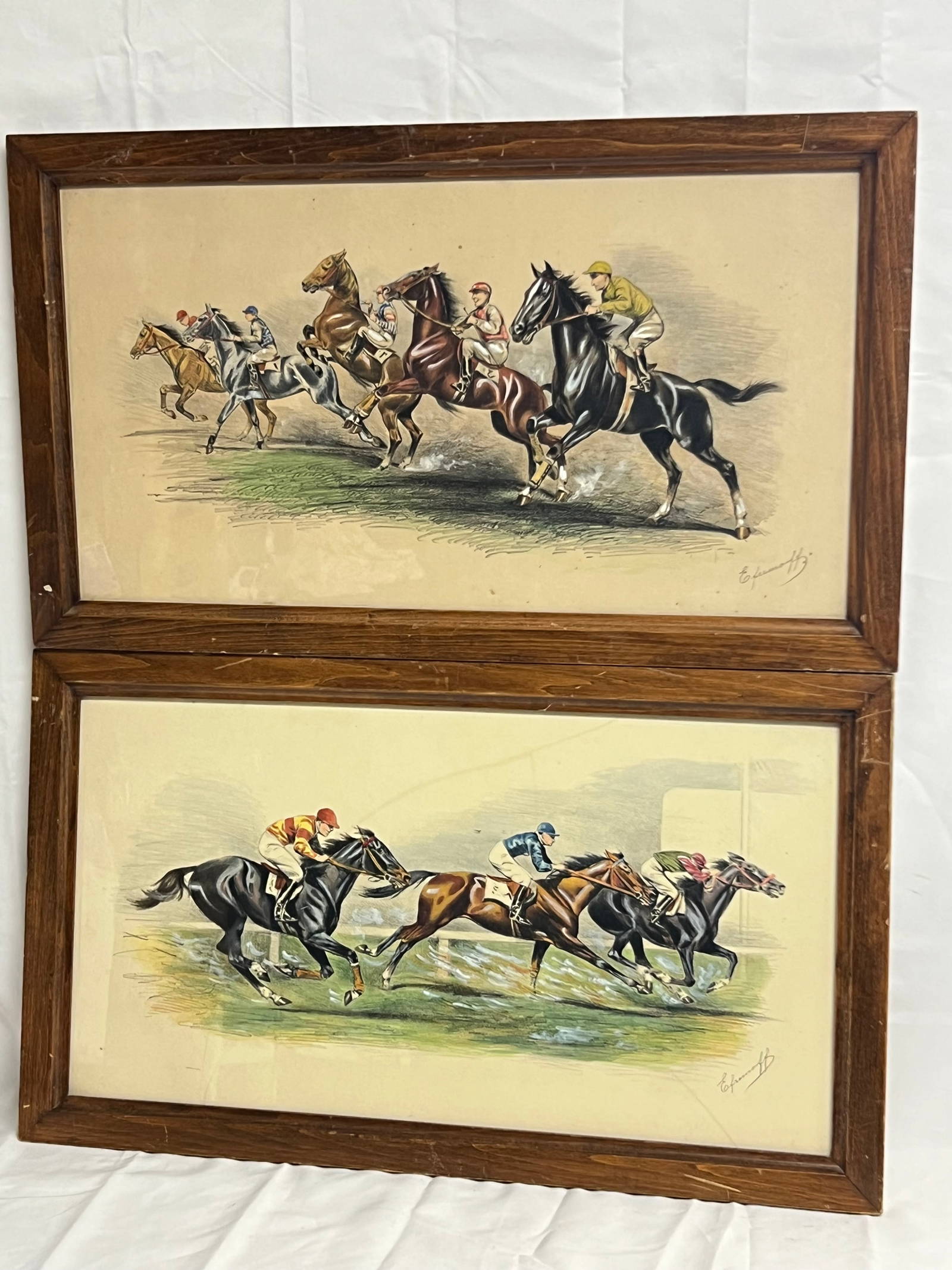 (2)signed ''efimoff'' Horse Racing Pastels - Both Signed & Framed 15.5 ...