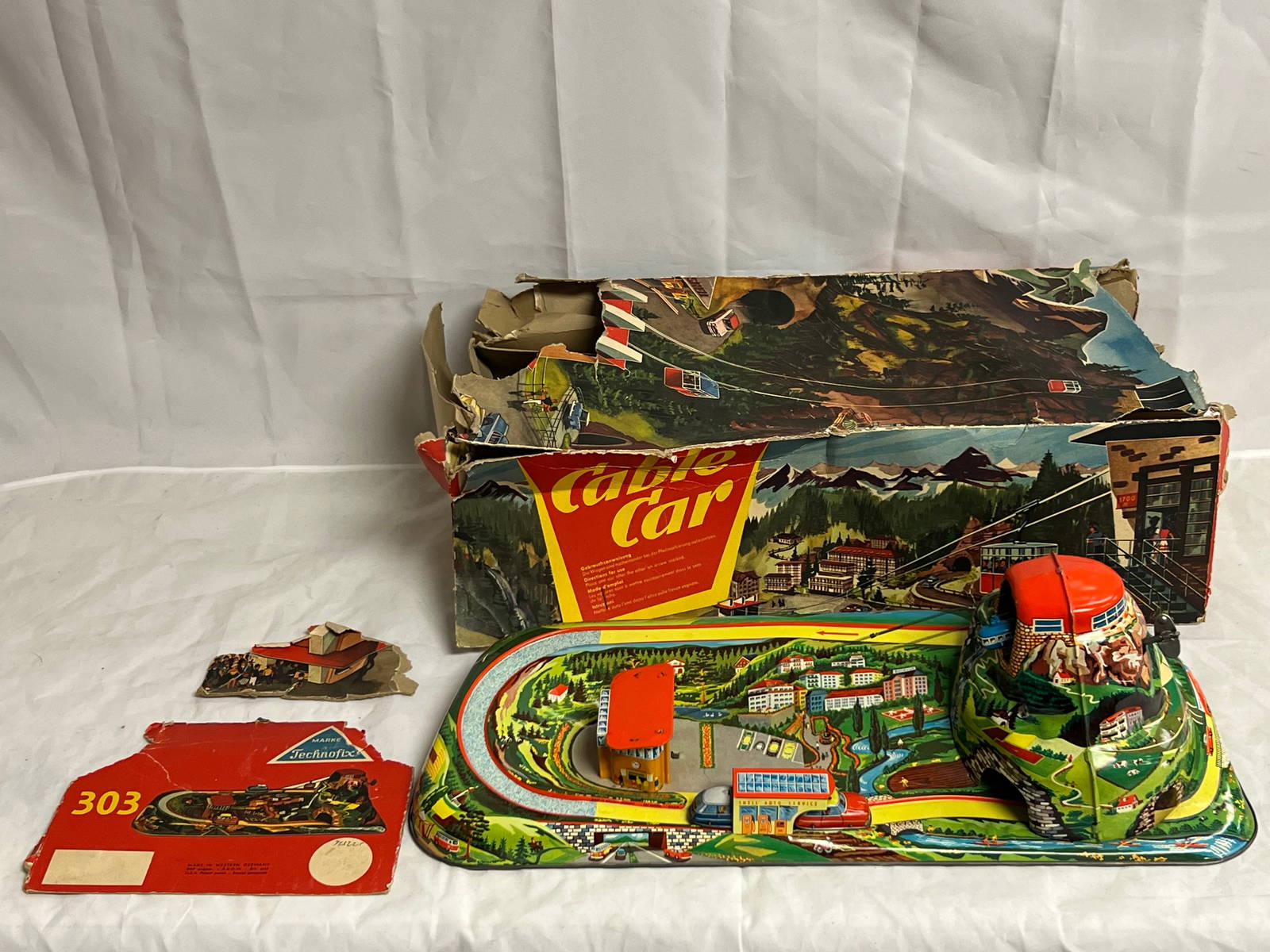 Vtg German Tin Toy Windup Cable Car - Marke Technofix #303 W/ Key & Box ...