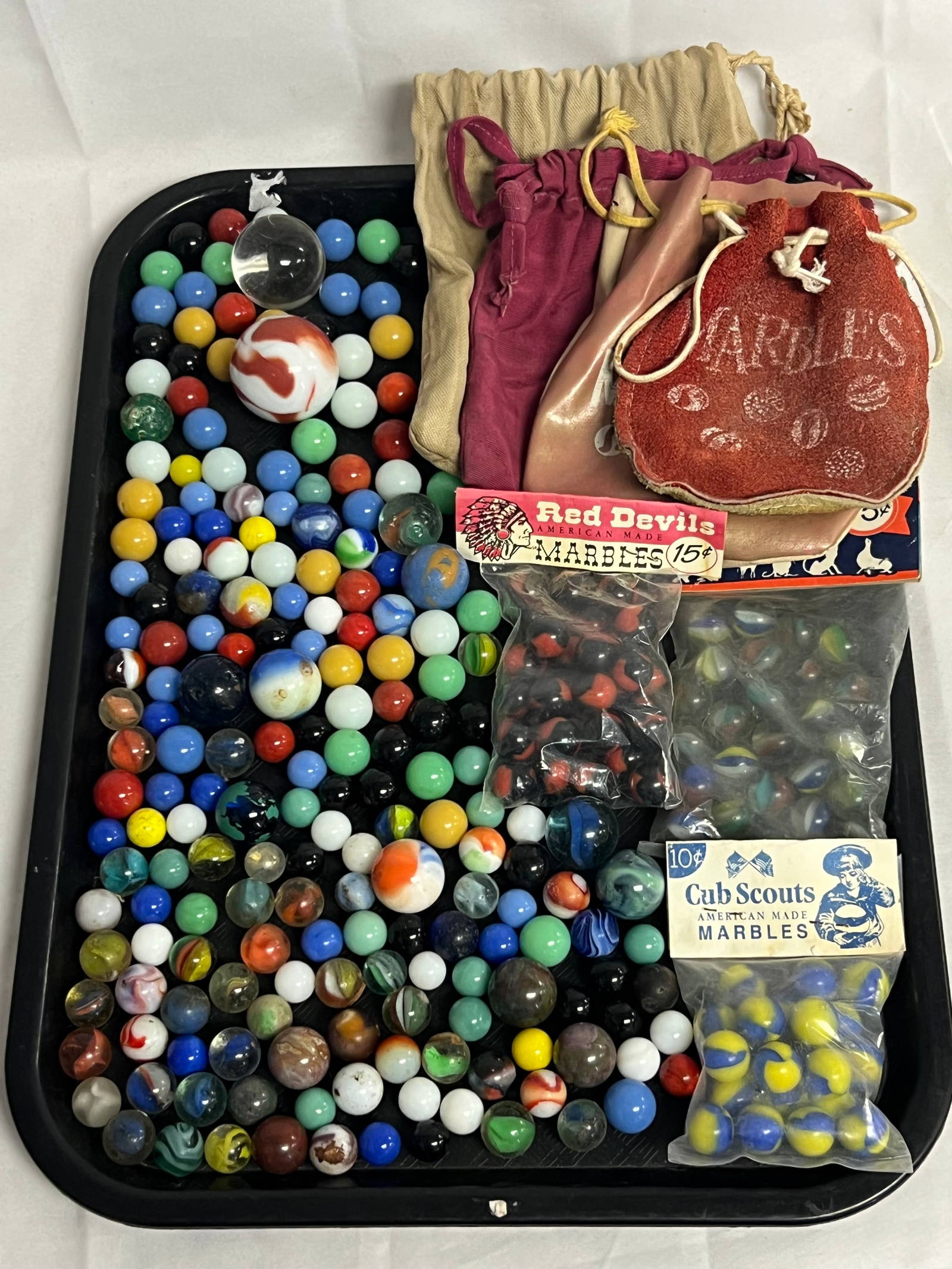 Group Vintage Marbles & Bags - Red Devil, More - (3)marble Sets W ...