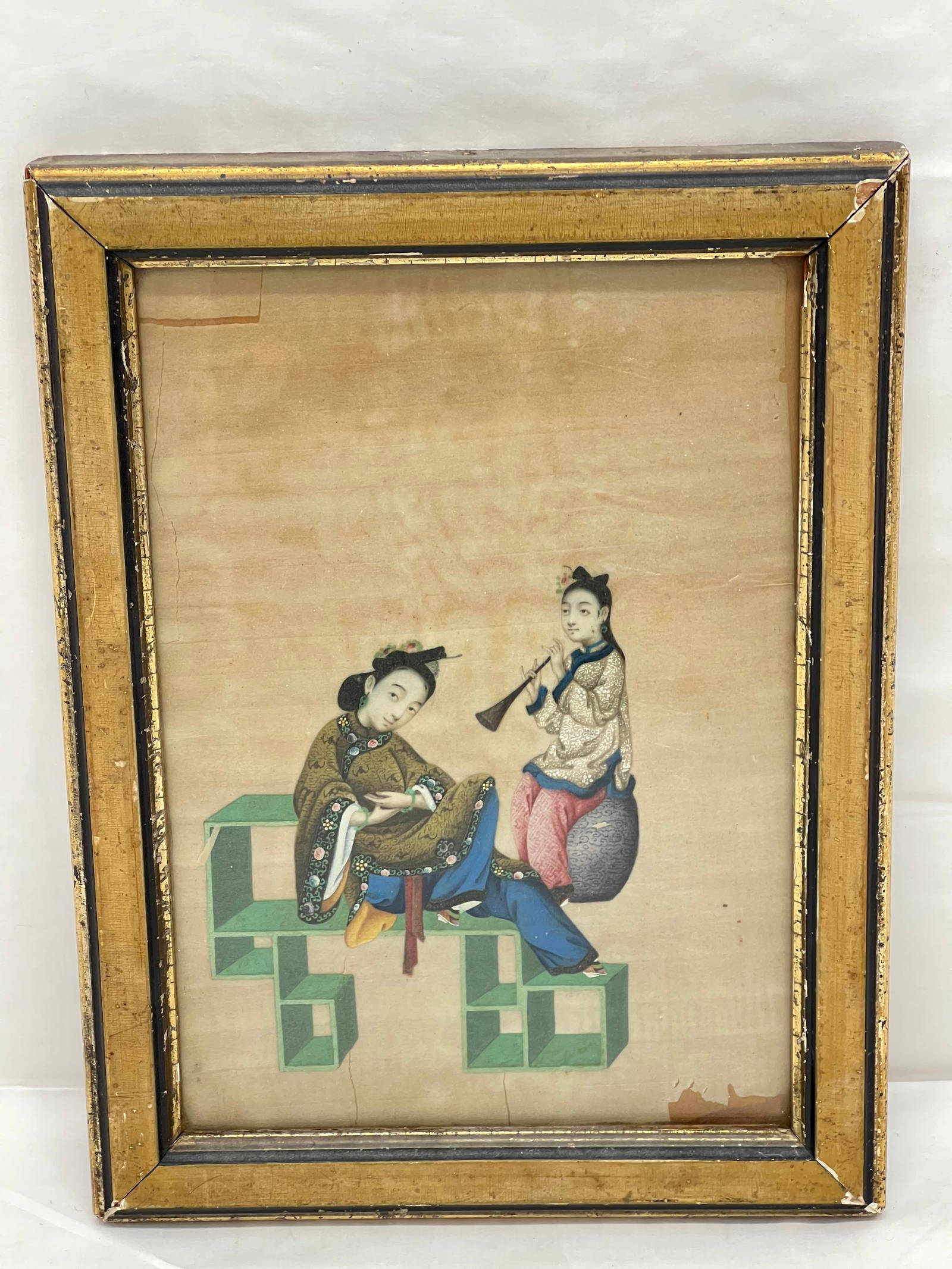 1870 Era Chinese Handpainted Art On Rice Paper - Framed 8.5'' X 11.5 ...