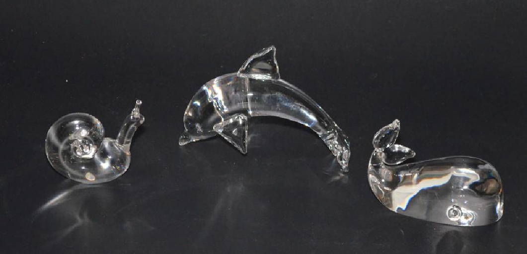 Steuben Art Glass Lot ( Dolphin, Whale, Snail )
