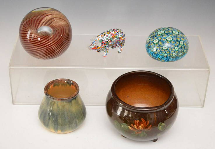 Lot Of Pottery & Glass Paperweights
