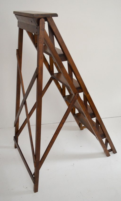 Vintage Wooden Folding Library Step Ladder : Lot 65