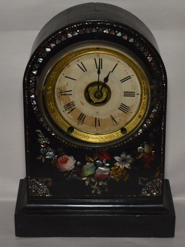 Mother of Pearl Inlaid & Painted Mantle Clock