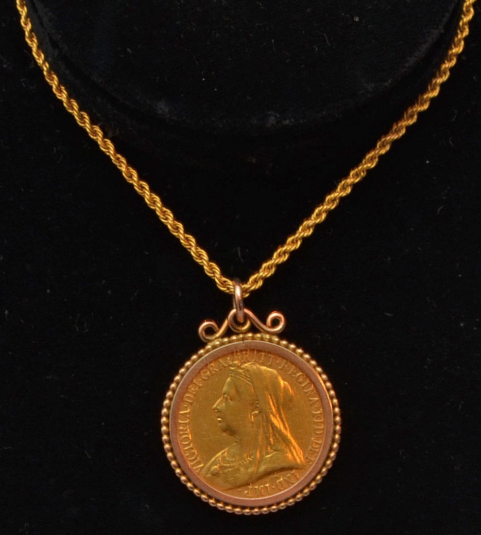 British Gold Sovereign Coin on 9k Gold Chain