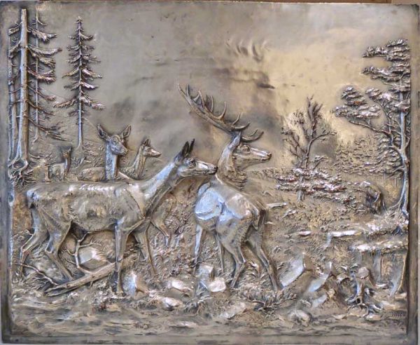 Silver Plate Plaque Relief Signed F. Diller