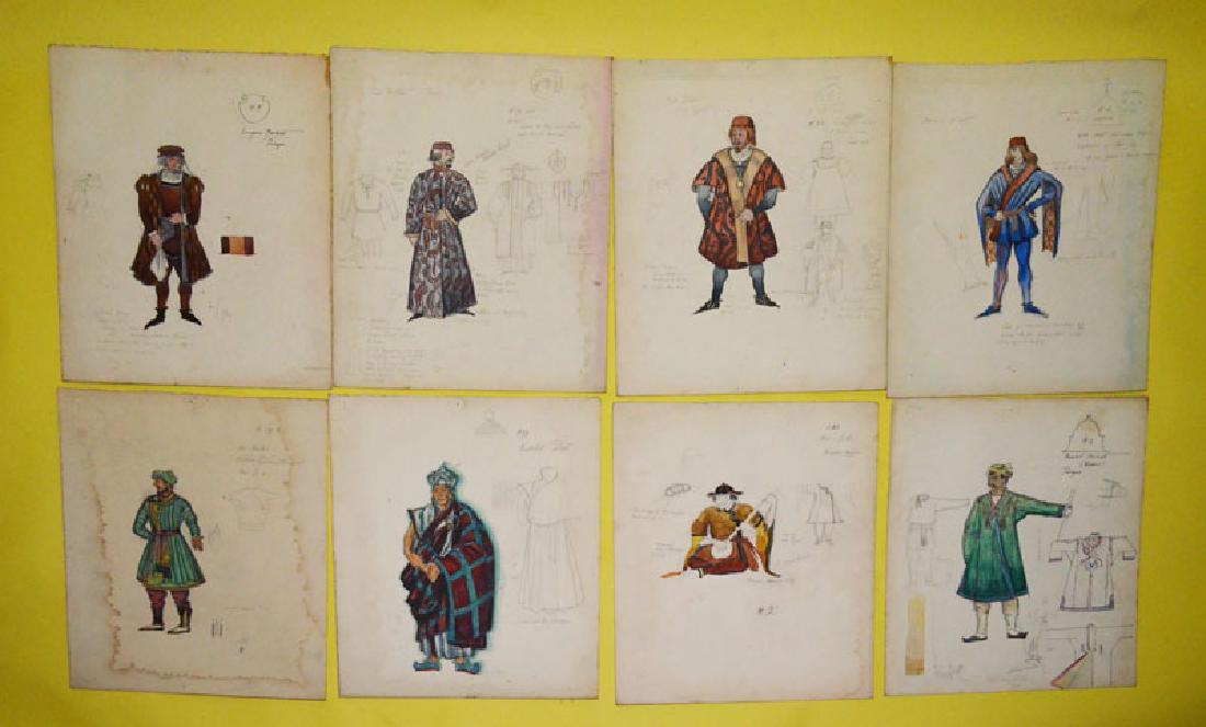 22 Lee Simonson Hand Painted Theater Costume Drawings