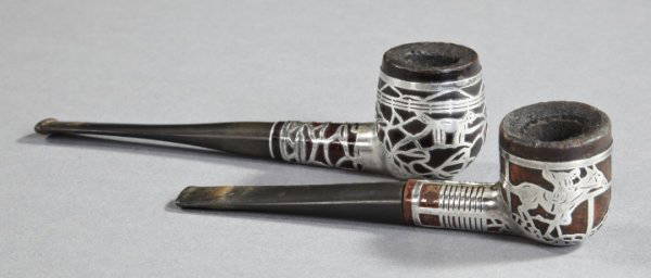 Two Reticulated Sterling Silver Mounted Pipes