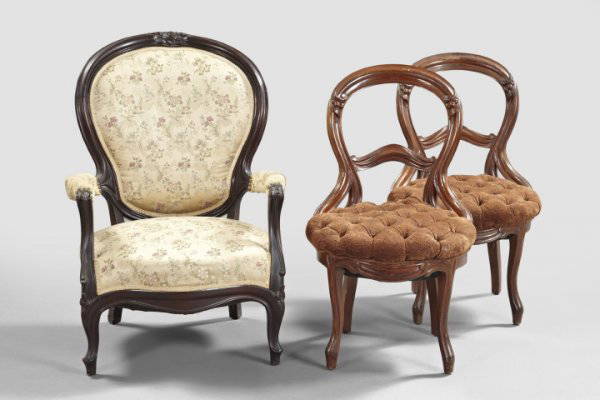Three American Rococo Revival Parlor Chairs,