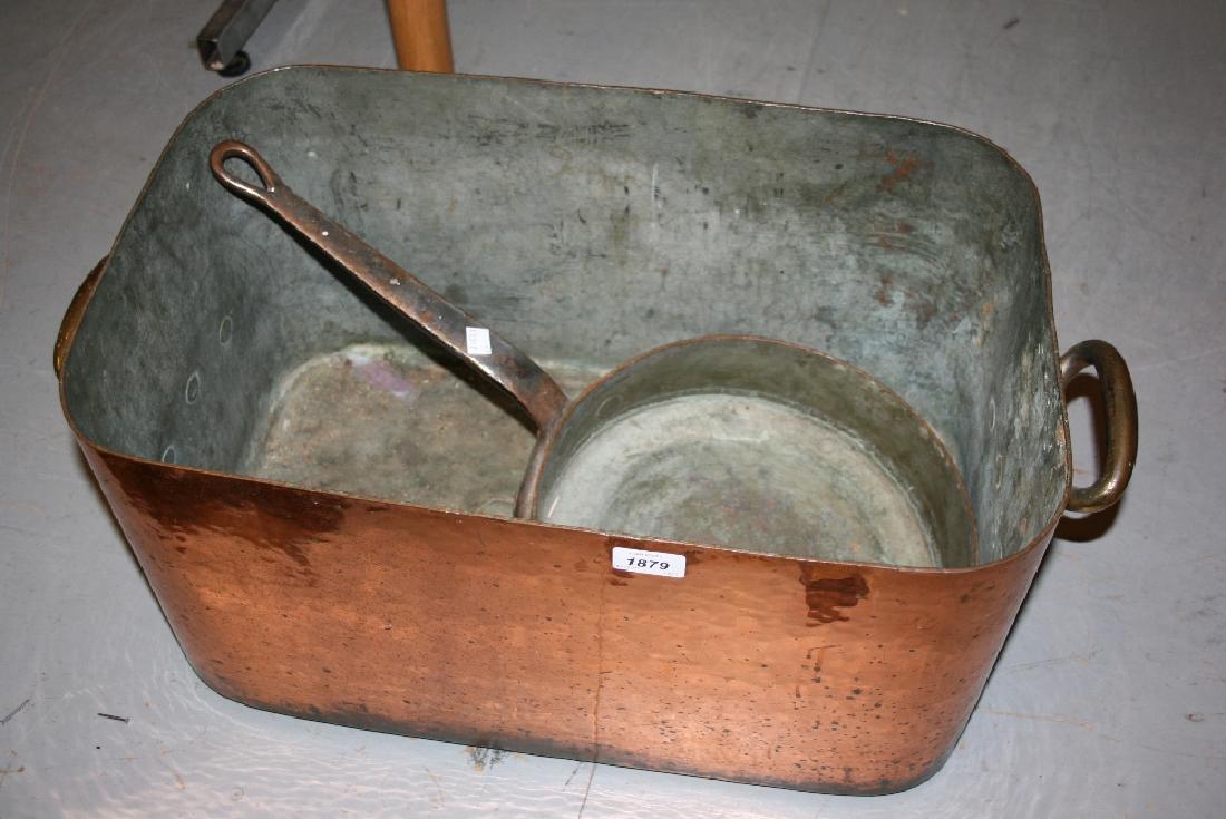 Large 19th Century rectangular cooking pot with brass