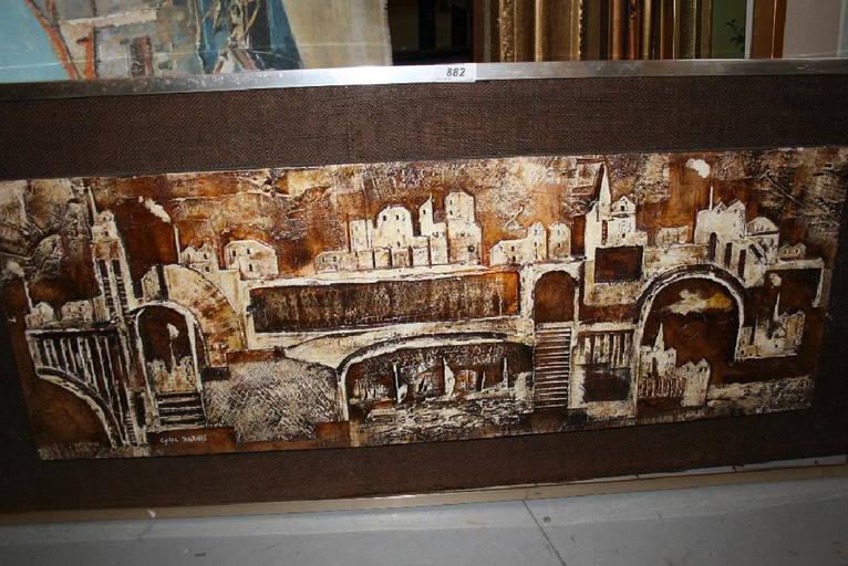 Cyril Barnes, 1970's Relief Plaque, Cityscape, Signed
