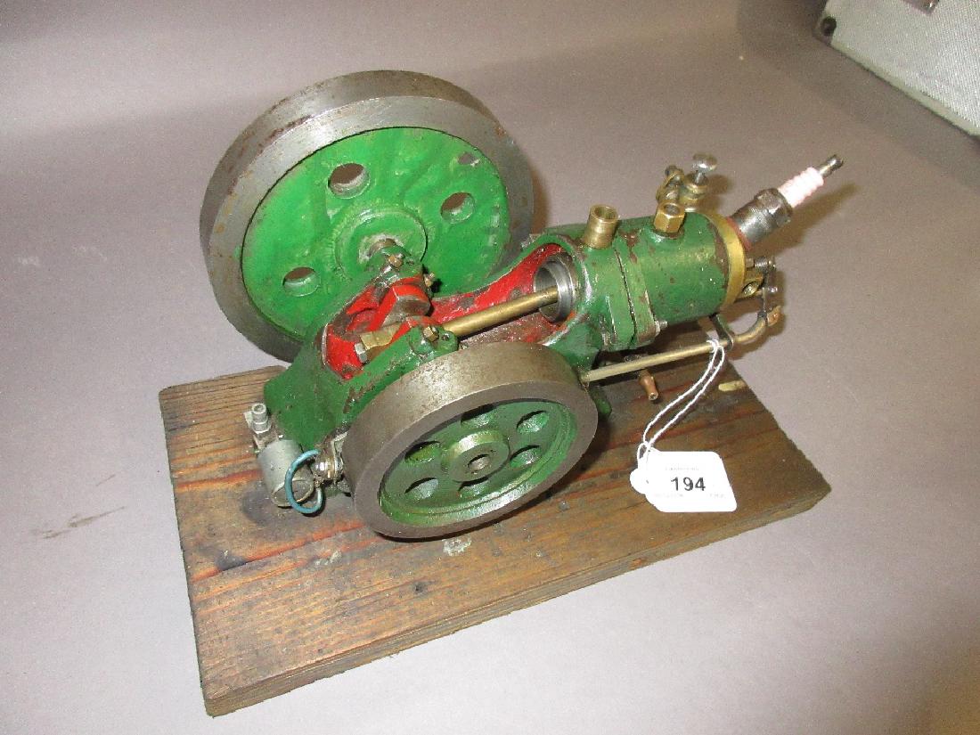 Green painted open crank horizontal stationary engine