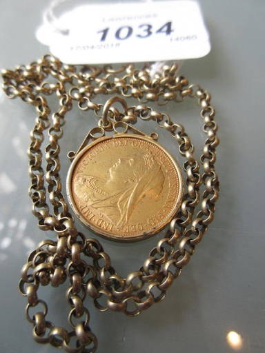 Victorian Full Sovereign 1898 On 9ct Gold Chain And