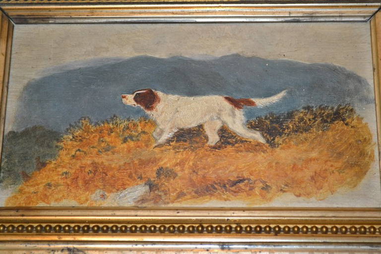 Oil On Mahogany Panel, Setter In An Open Landscape,