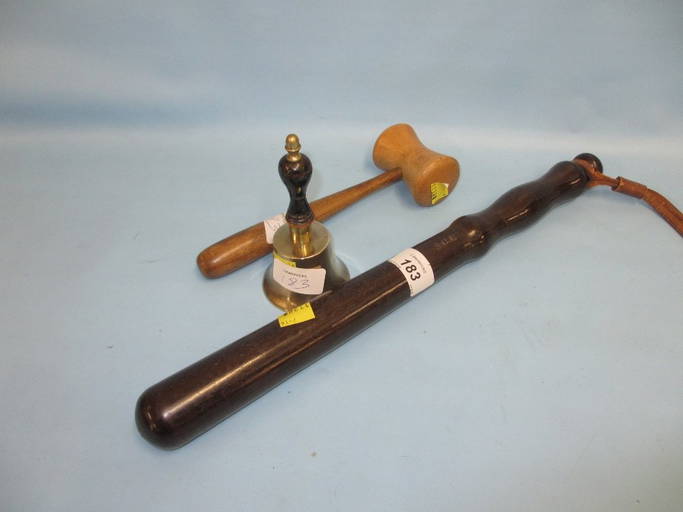 Wooden Truncheon, An Auctioneers Gavel And A Small