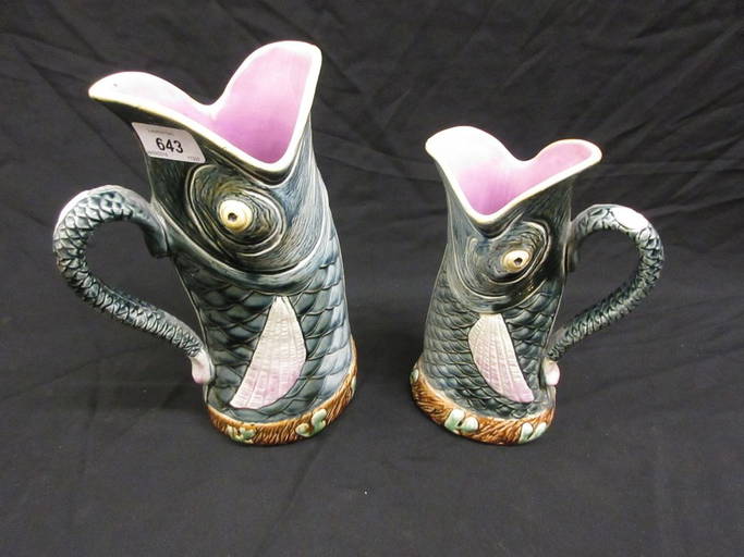 Two Majolica Pottery Fish Jugs