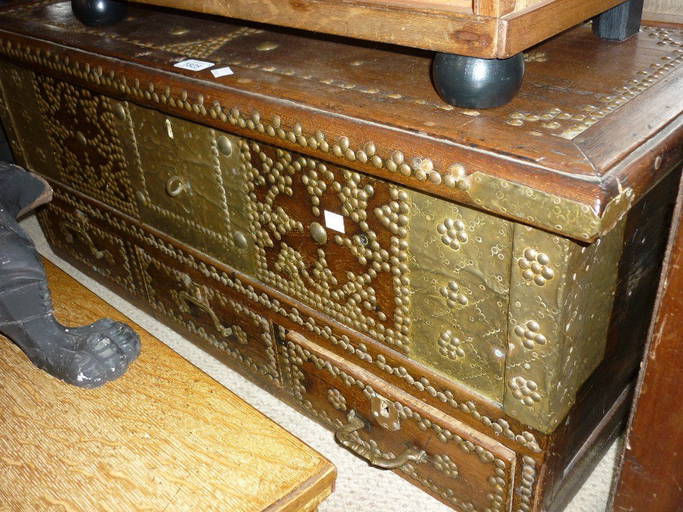 Antique Oriental Hardwood And Brass Studded Kist With