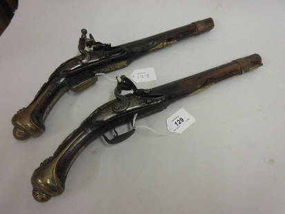 Two Antique Indian Flintlock Pistols With Mahogany