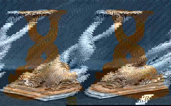 Two Carved And Pickled Dolphin Bases Dining Table