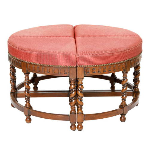 Vintage Circular Upholstered Ottoman, Consisting Of Four Pie Shaped Stools