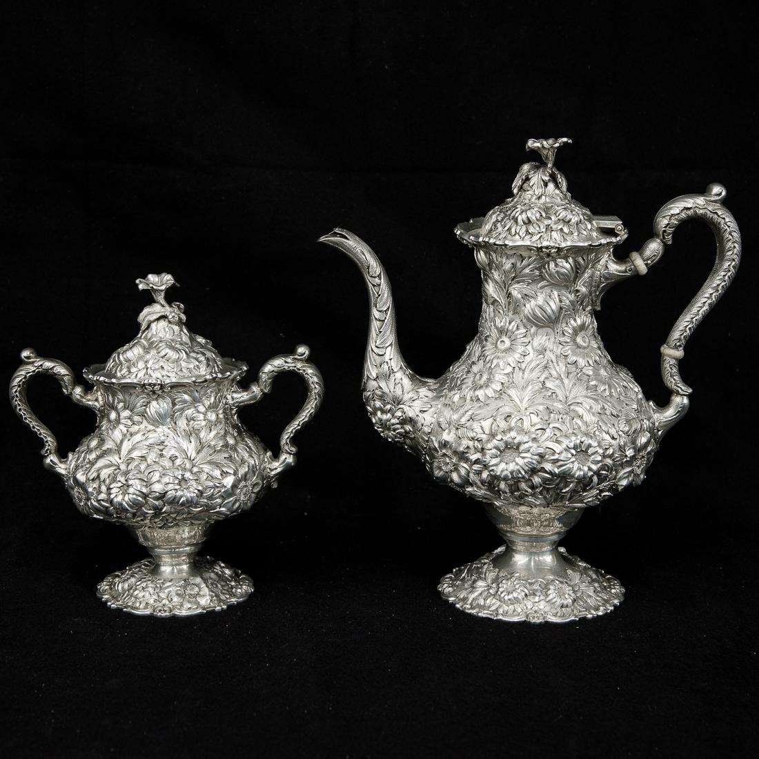 Antique Stieff Sterling Silver Teapot And Covered Sugar, Repousse ...