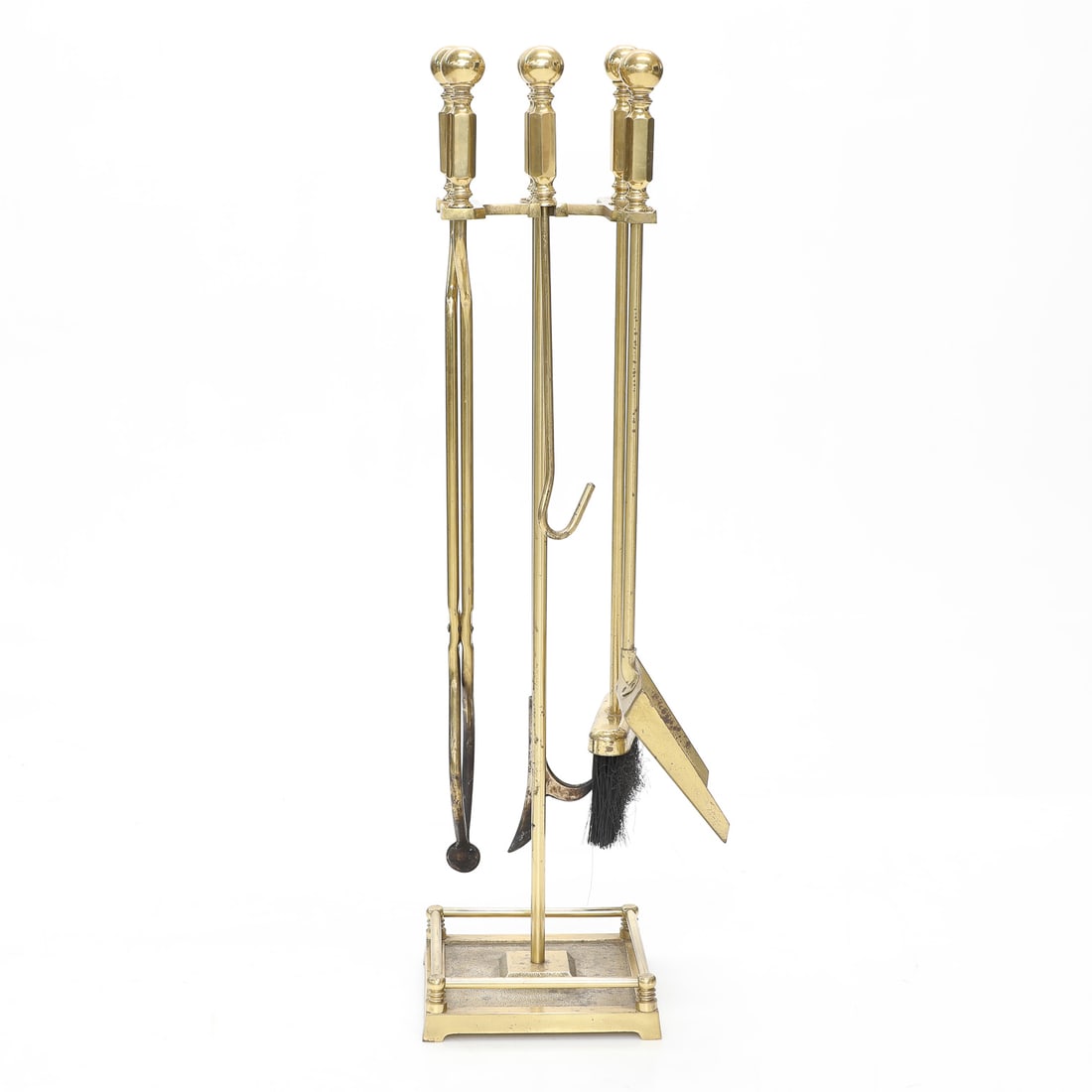 Vintage Brass Fire Tool Set, Five Pieces With Stand Auction