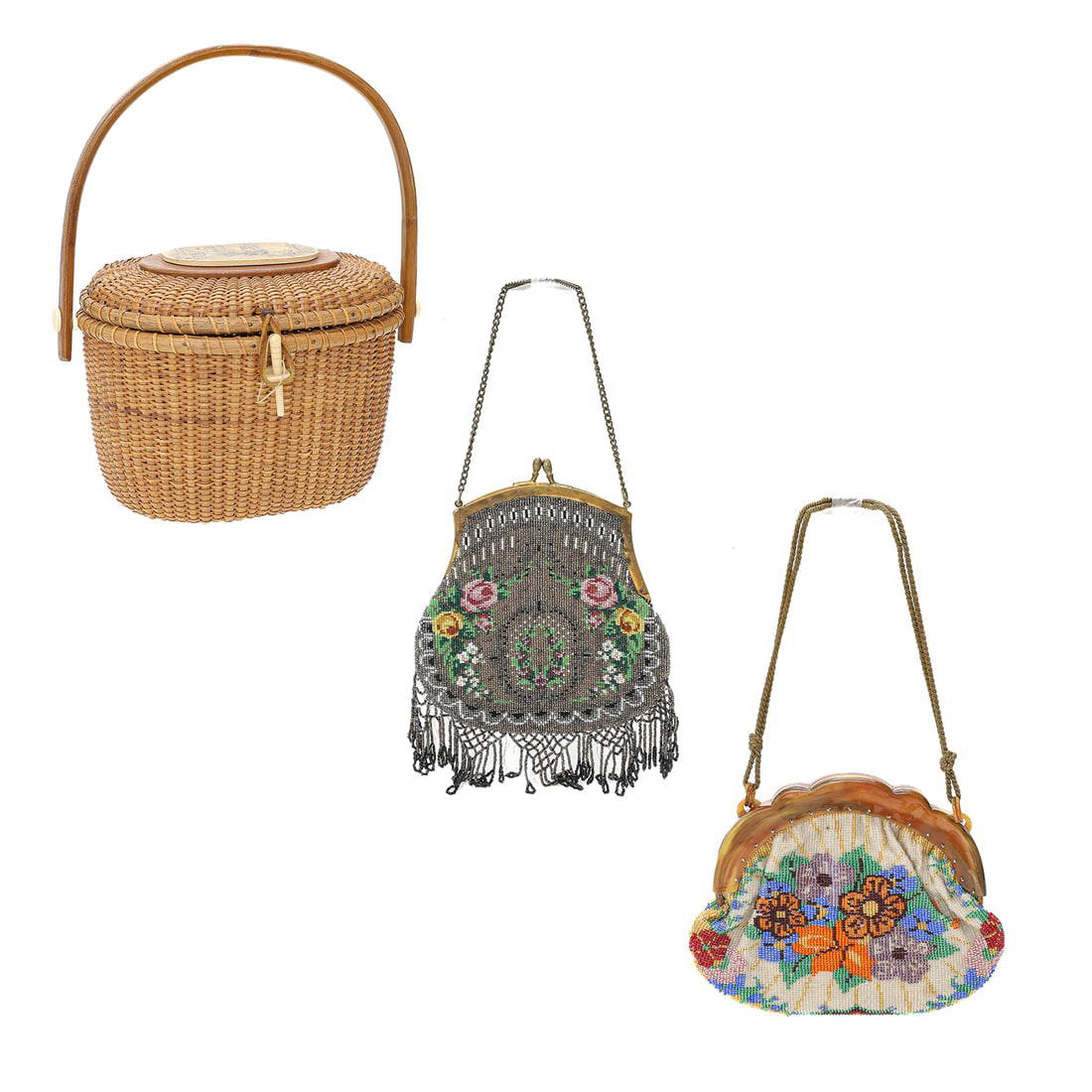 Vintage Collection Of Three Ladies Purses, Nantucket Basket Purse And ...
