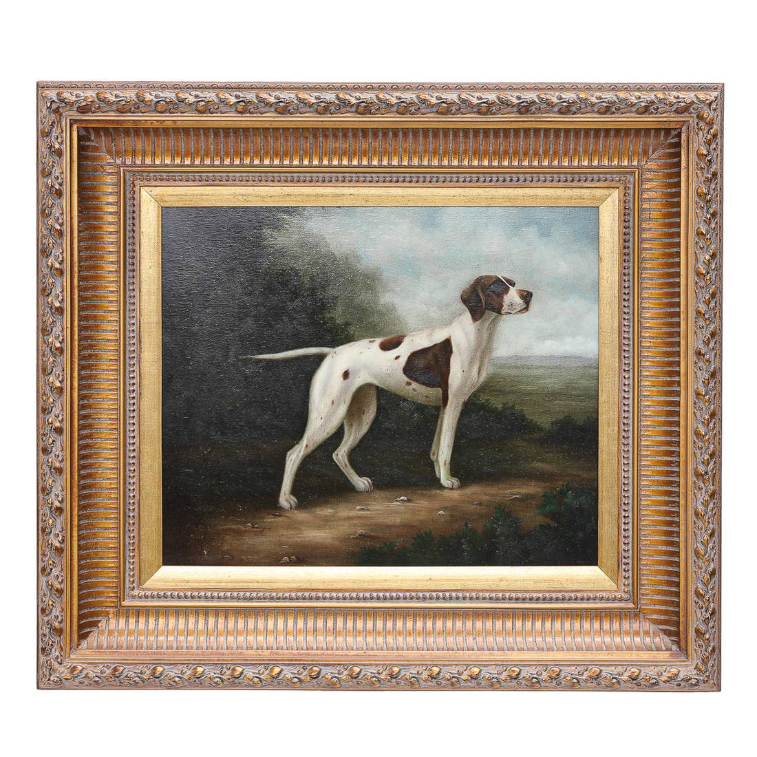 T. Henry, Oil On Canvas, Portrait Of Liver And White English Pointer ...