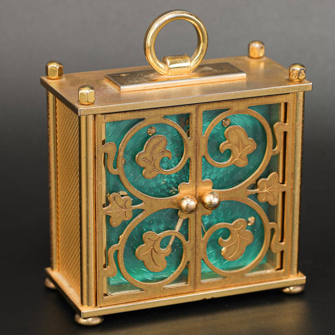 Vintage Swiss Bucherer Brass And Emerald Green Enamel Table Clock Auction