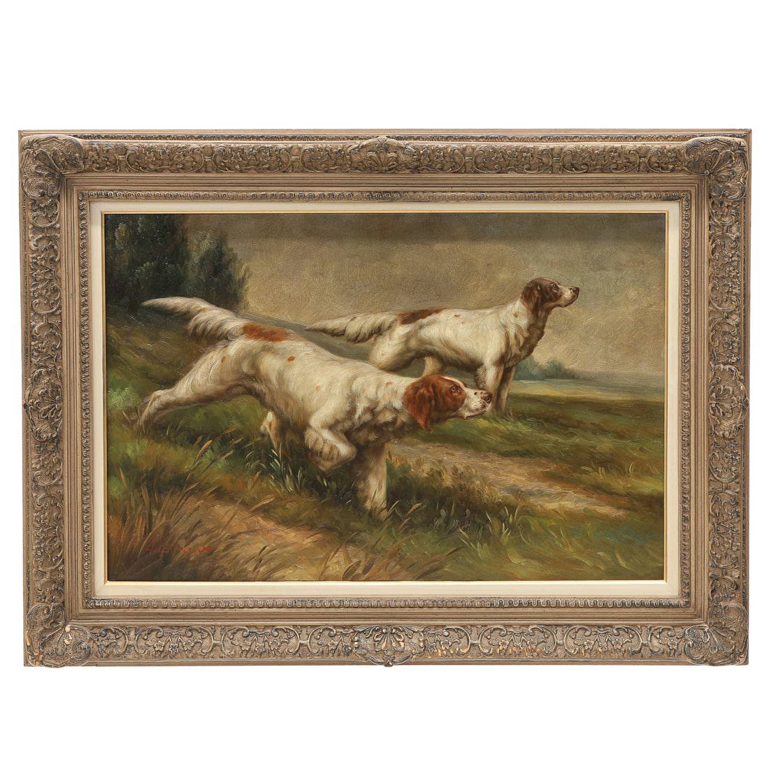 Oil On Canvas Featuring Two Setters In Field Auction