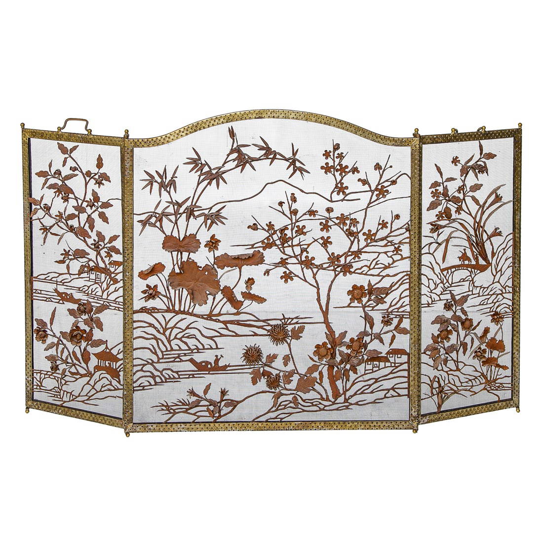 Contemporary Metal Three Part Folding Fire Screen Auction