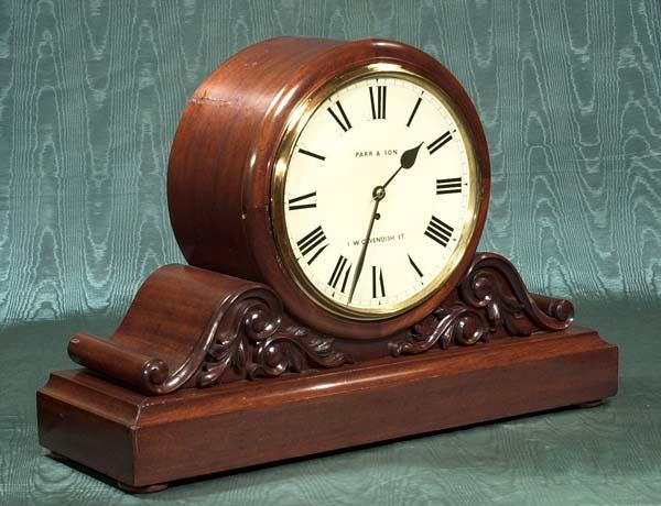 English Mahogany Fusee Mantle Clock, Signed "parr
