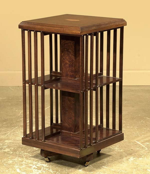 English Burl Walnut Revolving Bookstand With Herr