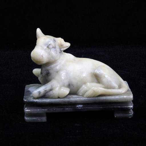 Carved Jade Kneeling Bull Figure
