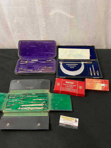 Assortment Of Micrometers, And Drafting Tools In Box