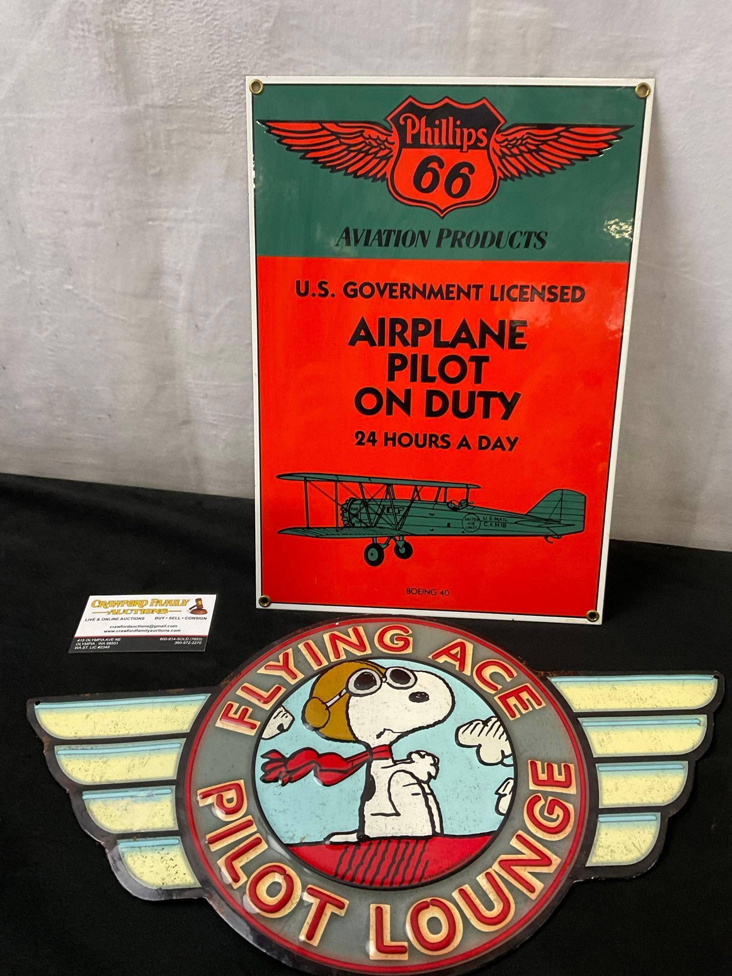 Pair Of Tin Wall Hanging Decorations, Flying Ace Pilot Lounge ...