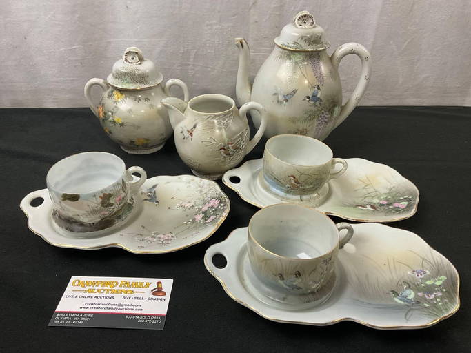 Japanese Eggshell Porcelain Duck Tea Set, Pot, Cups & Snack Plates ...