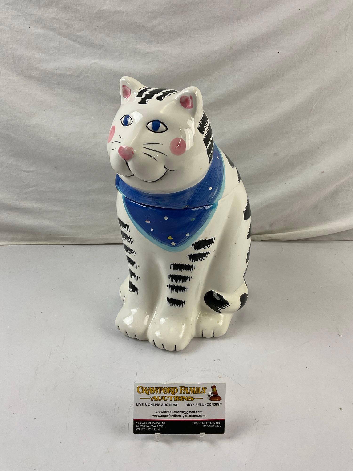 Vintage Coco Downey White Ceramic Cat Shaped Cookie Jar. Stands 13 ...