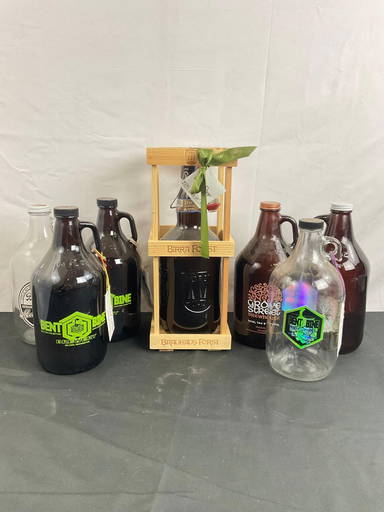 Collection Of 8 Growlers From Various Breweries Incl. Bent Bine, Forst ...