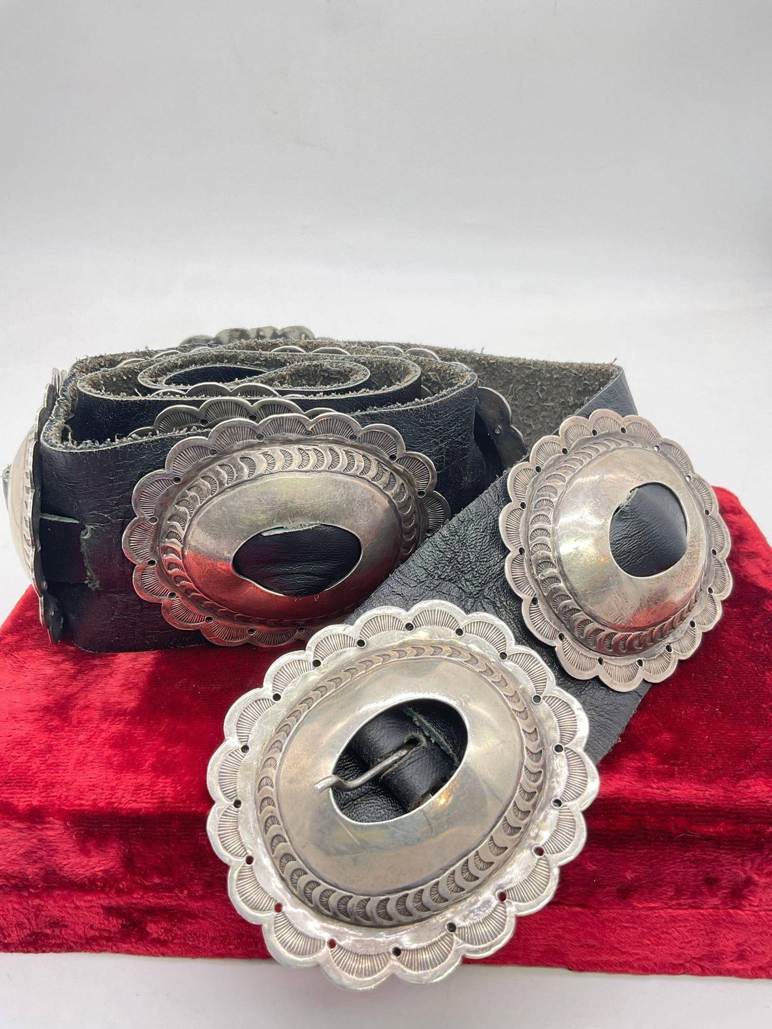 Native American Handmade Old Pawn Silver Concho Belt With 11 Conchos In ...